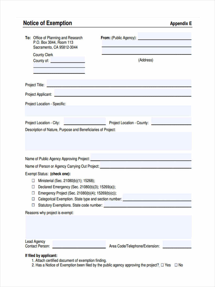 FREE 10+ Notice of Exemption Form Samples, PDF, MS Word, Google Docs, Excel