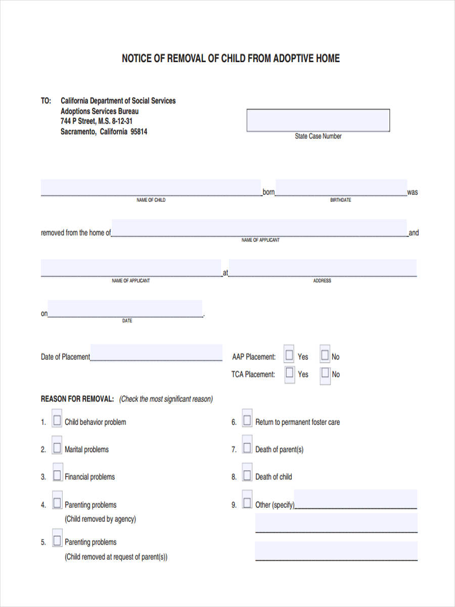 FREE 7 Sample Notice Of Removal Forms In MS Word PDF