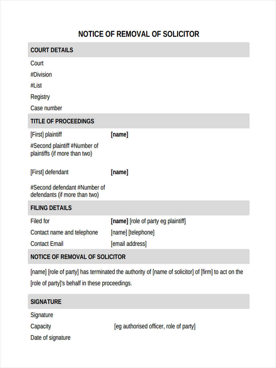 FREE 7+ Sample Notice of Removal Forms in MS Word | PDF