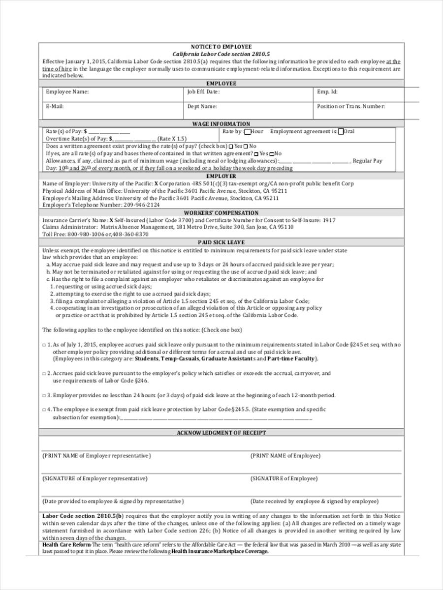 FREE 9+ Sample Notice to Employee Forms in PDF | Ms Word