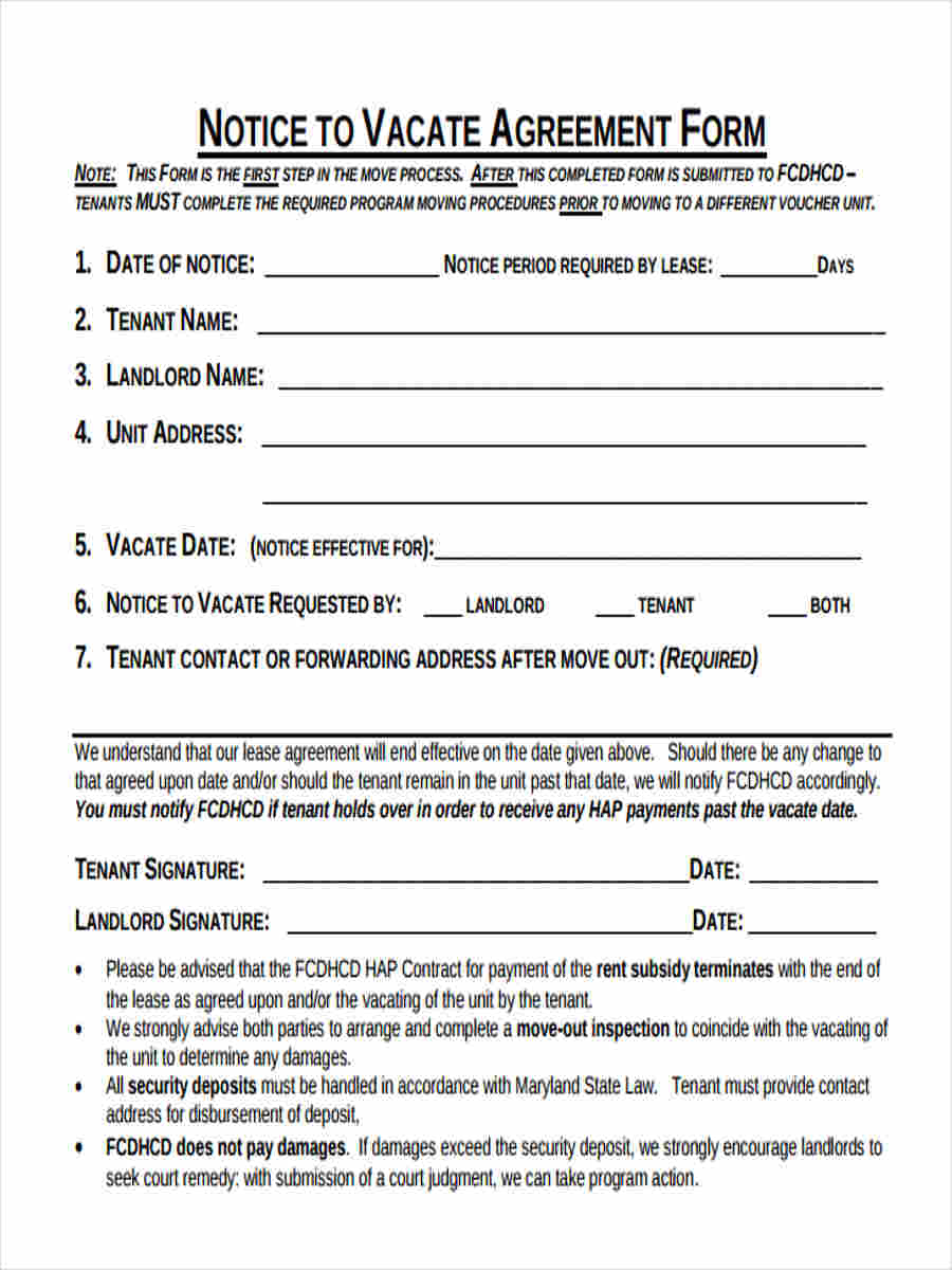 FREE 12+ Notice to Vacate Form Samples, PDF, MS Word, Google Docs