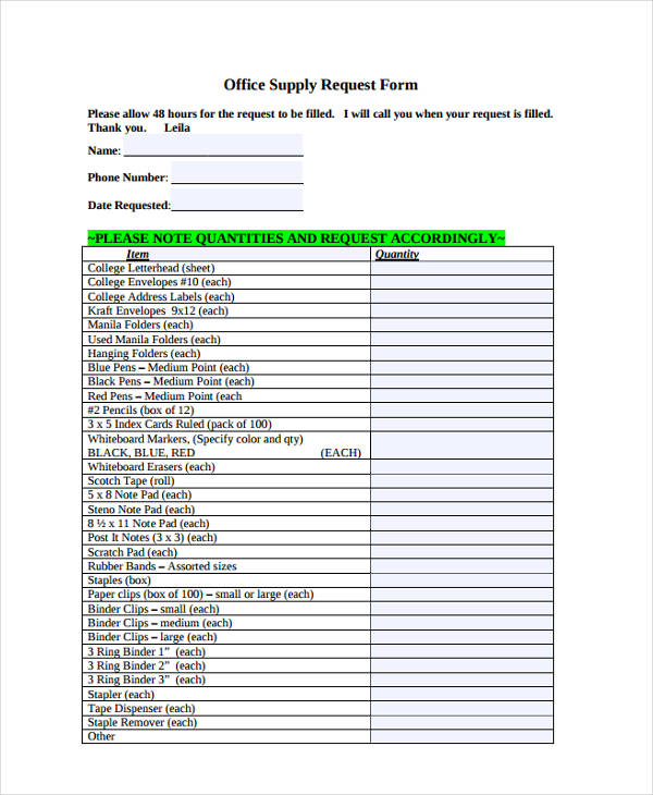 FREE 16+ Supply Request Form Samples, PDF, MS Word, Google Docs, Excel