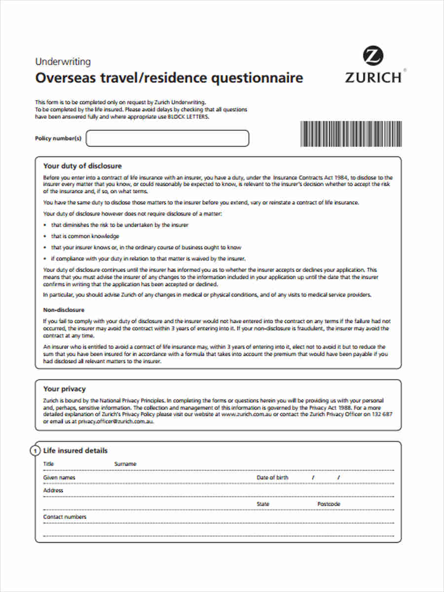 FREE 6+ Sample Residence Questionnaire Forms in PDF