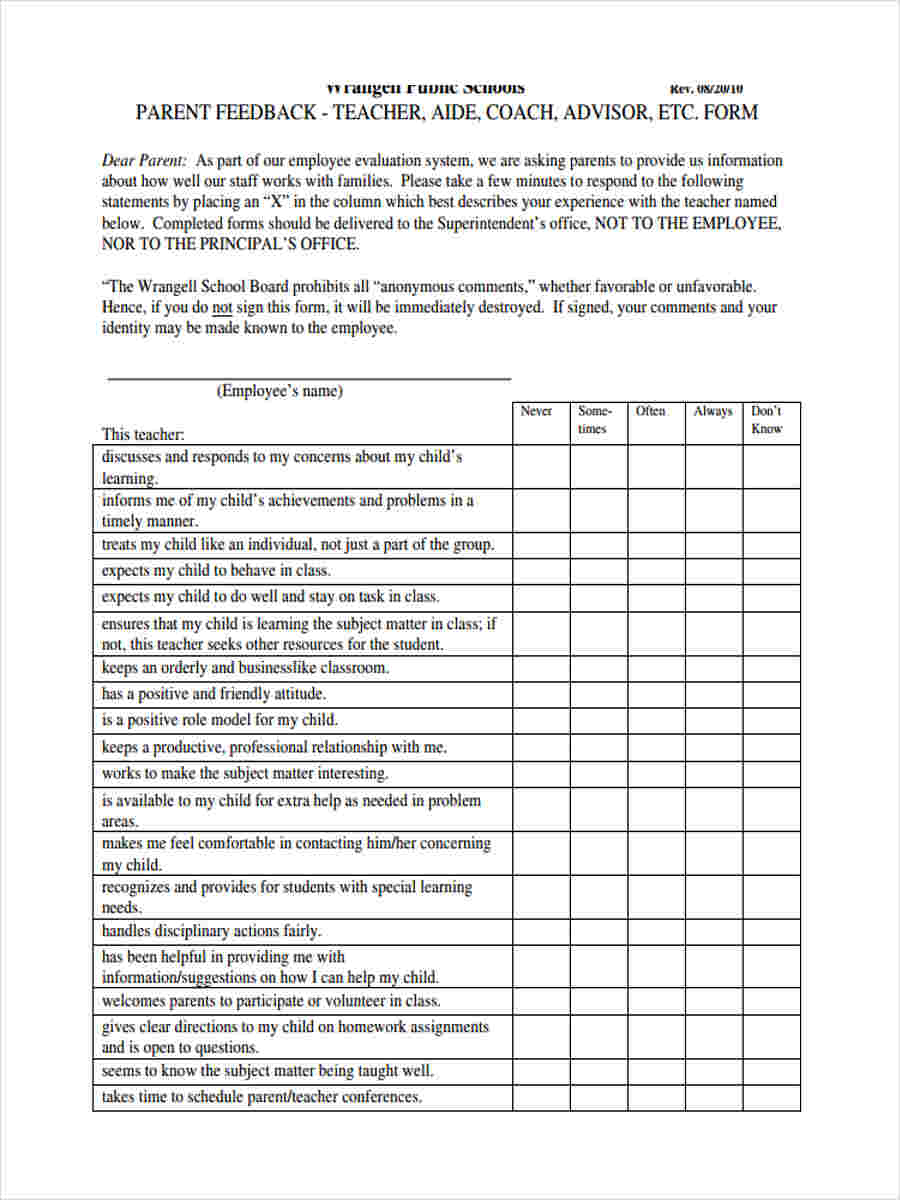FREE 16 Teacher Feedback Forms In PDF MS Word
