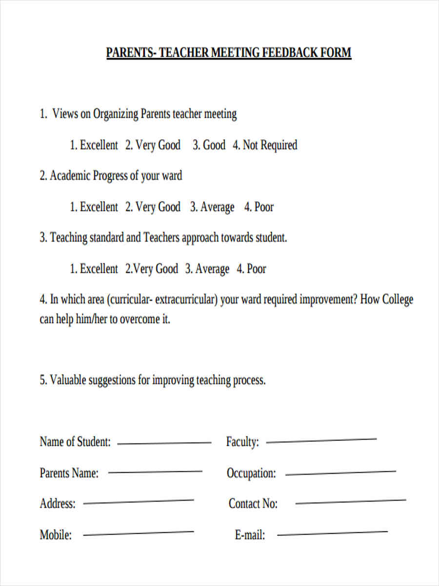 FREE 18+ Teacher Feedback Form Samples, PDF, MS Word, Google Docs