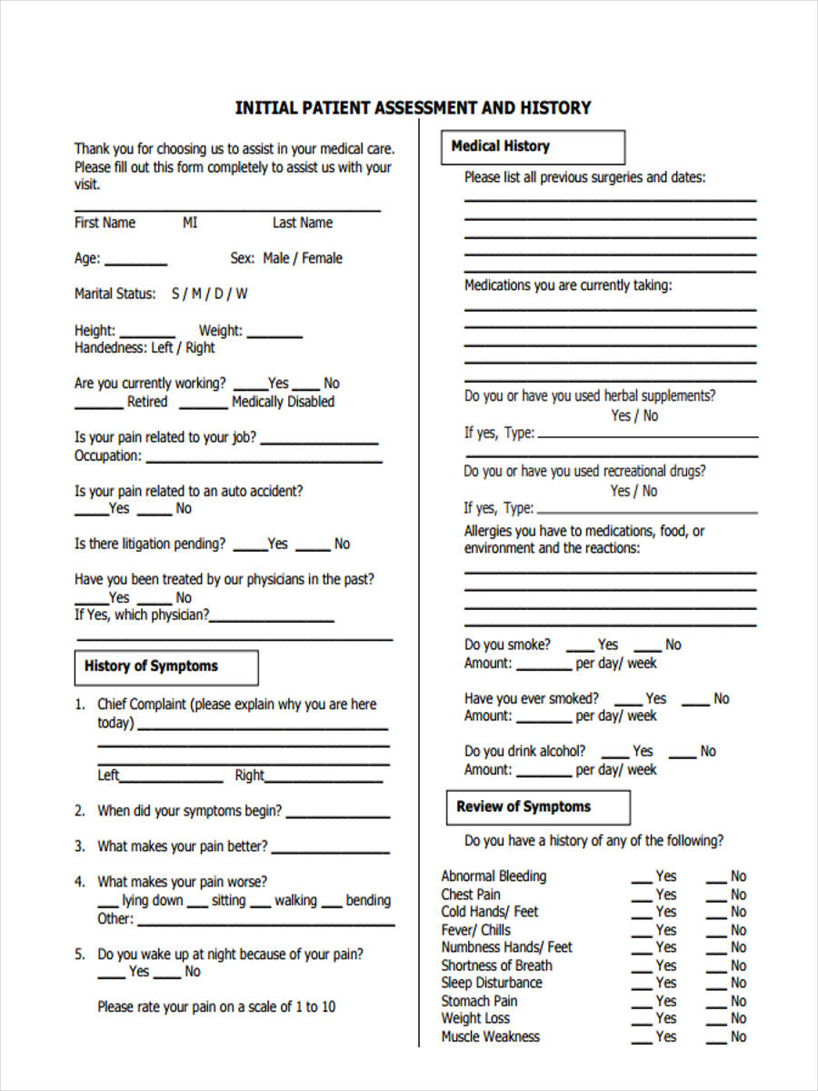 FREE 14+ Initial Assessment Form Samples, PDF, MS Word, Google Docs, Excel