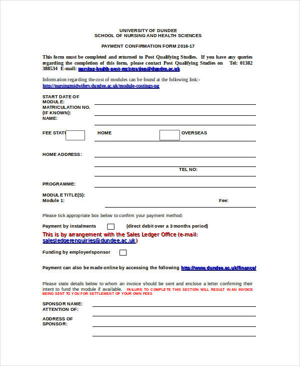 FREE 13+ Payment Confirmation Form Samples, PDF, MS Word, Google Docs
