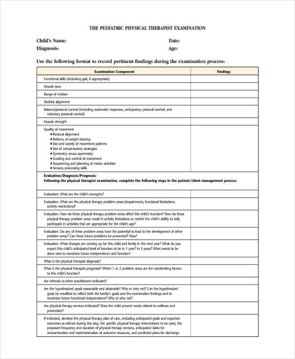 Printable Pediatric Physical Exam Template Printable Templates