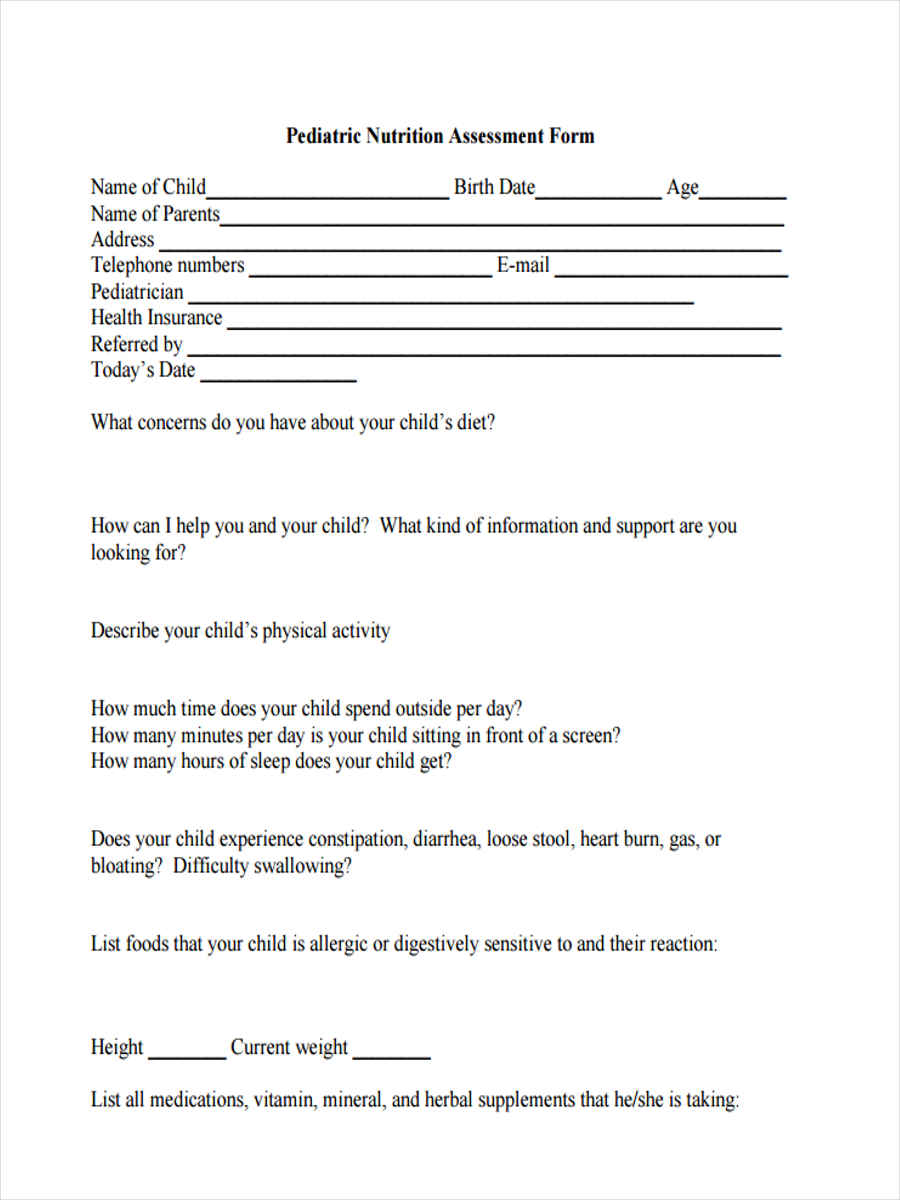 FREE 16+ Nutrition Assessment Form Samples, PDF, MS Word, Google Docs