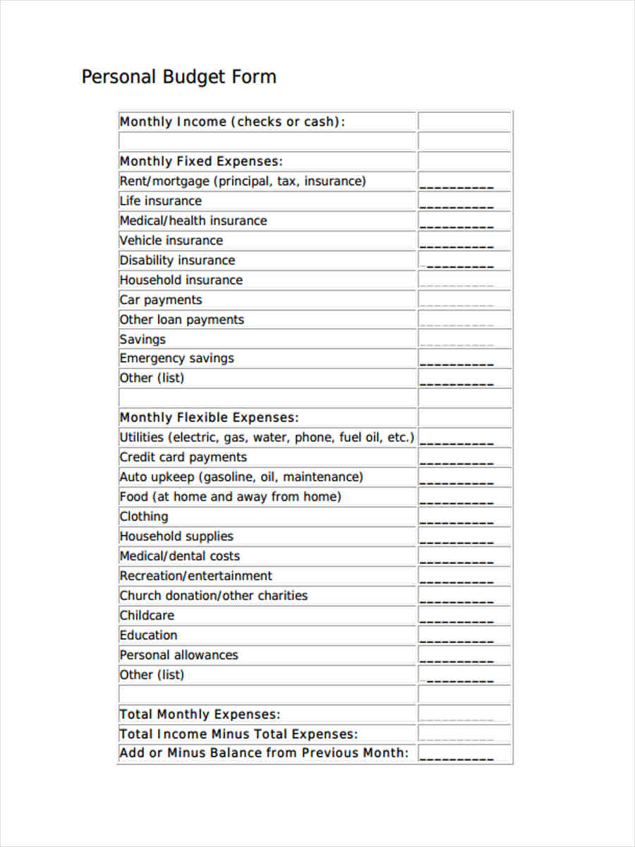 FREE 9 Personal Budget Forms In PDF