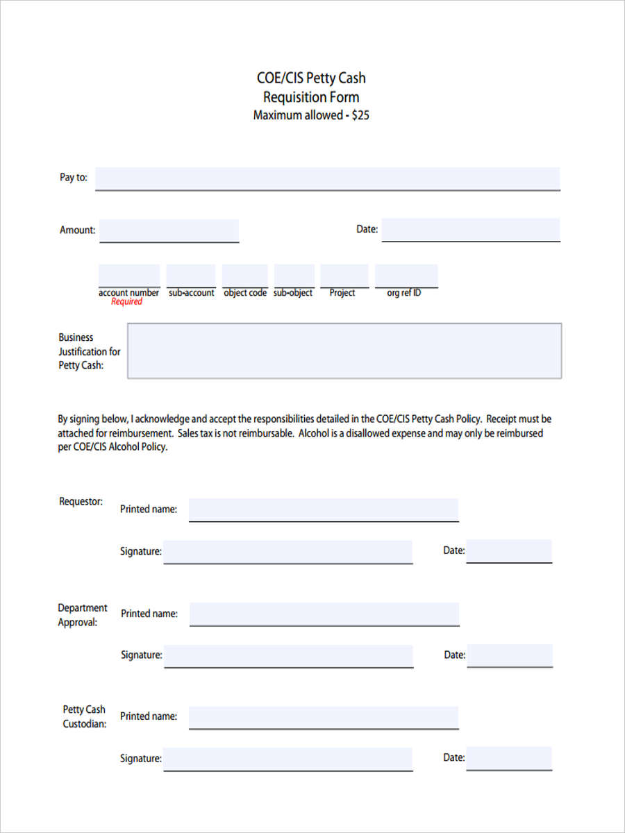 FREE 5+ Petty Cash Requisition Forms in PDF