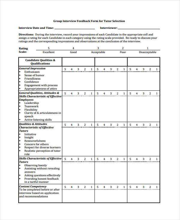 Candidate Interview Feedback Form