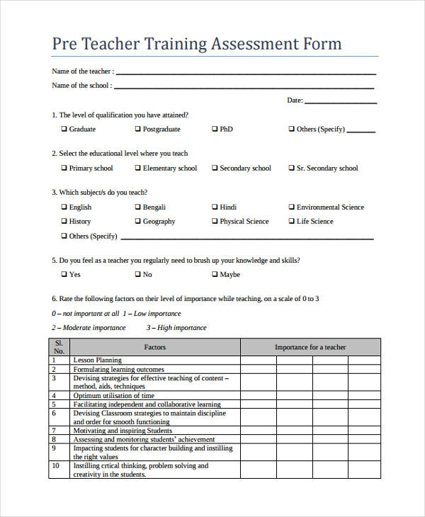 FREE 10+ School Assessment Forms in PDF
