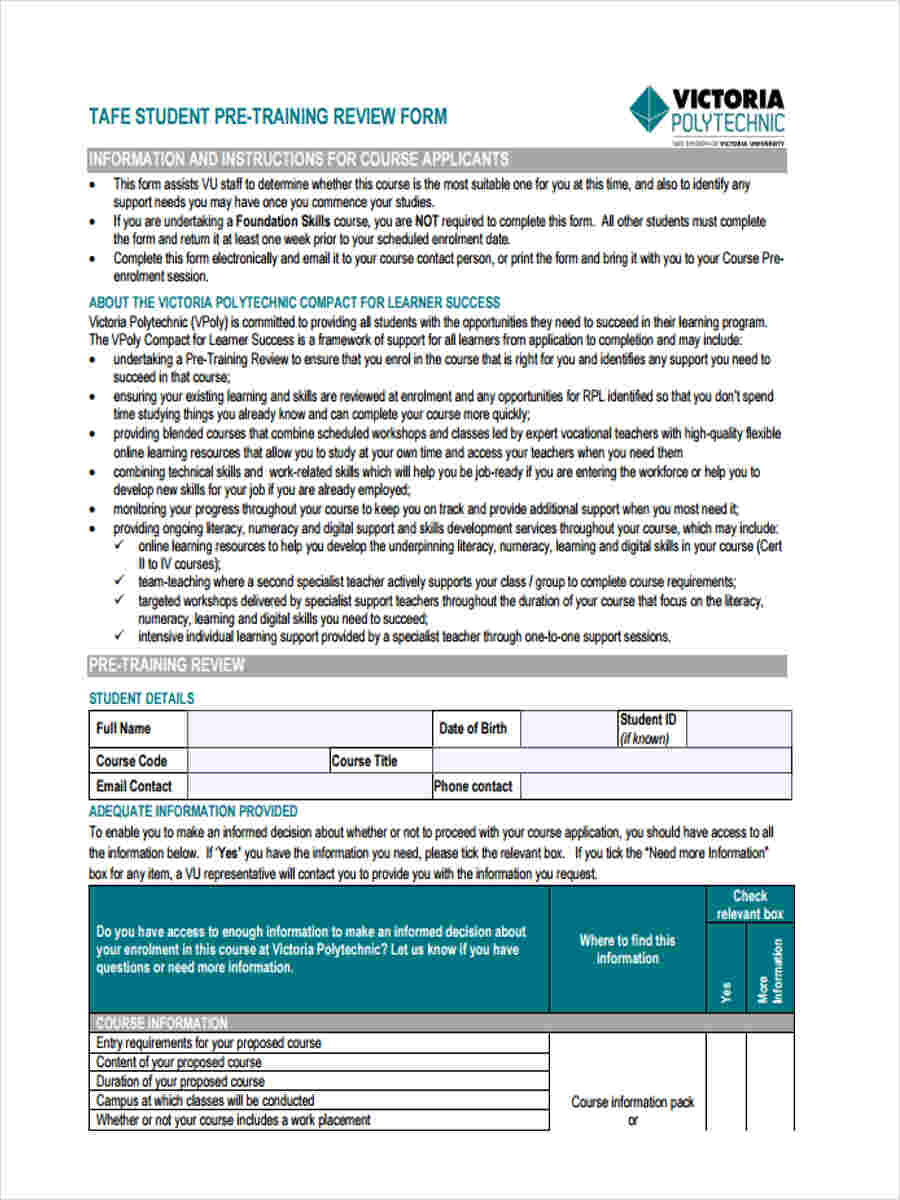 FREE 7 Training Review Forms In PDF MS Word