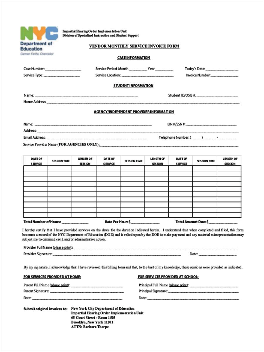 FREE 6+ Billing Invoice Forms in MS Word | PDF | Excel