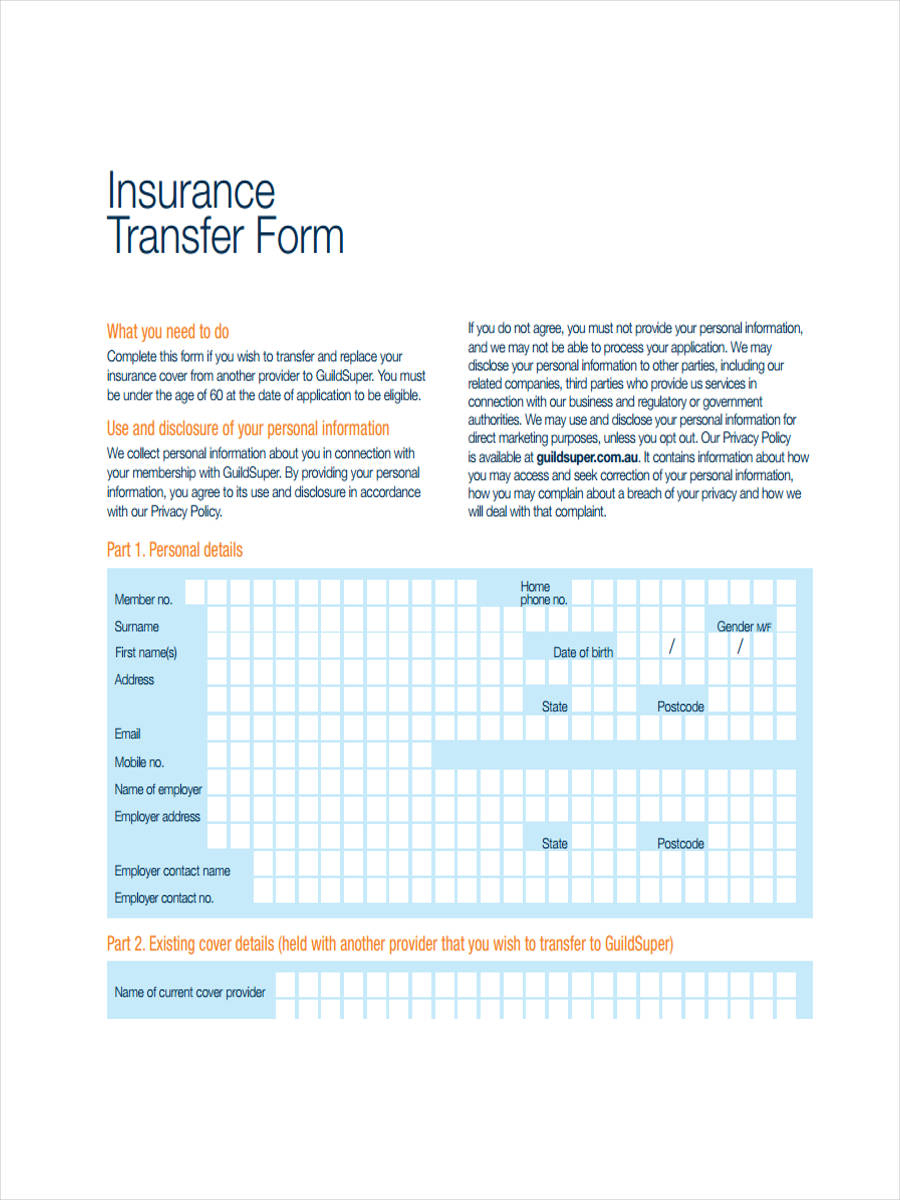FREE 6+ Insurance Transfer Forms in PDF