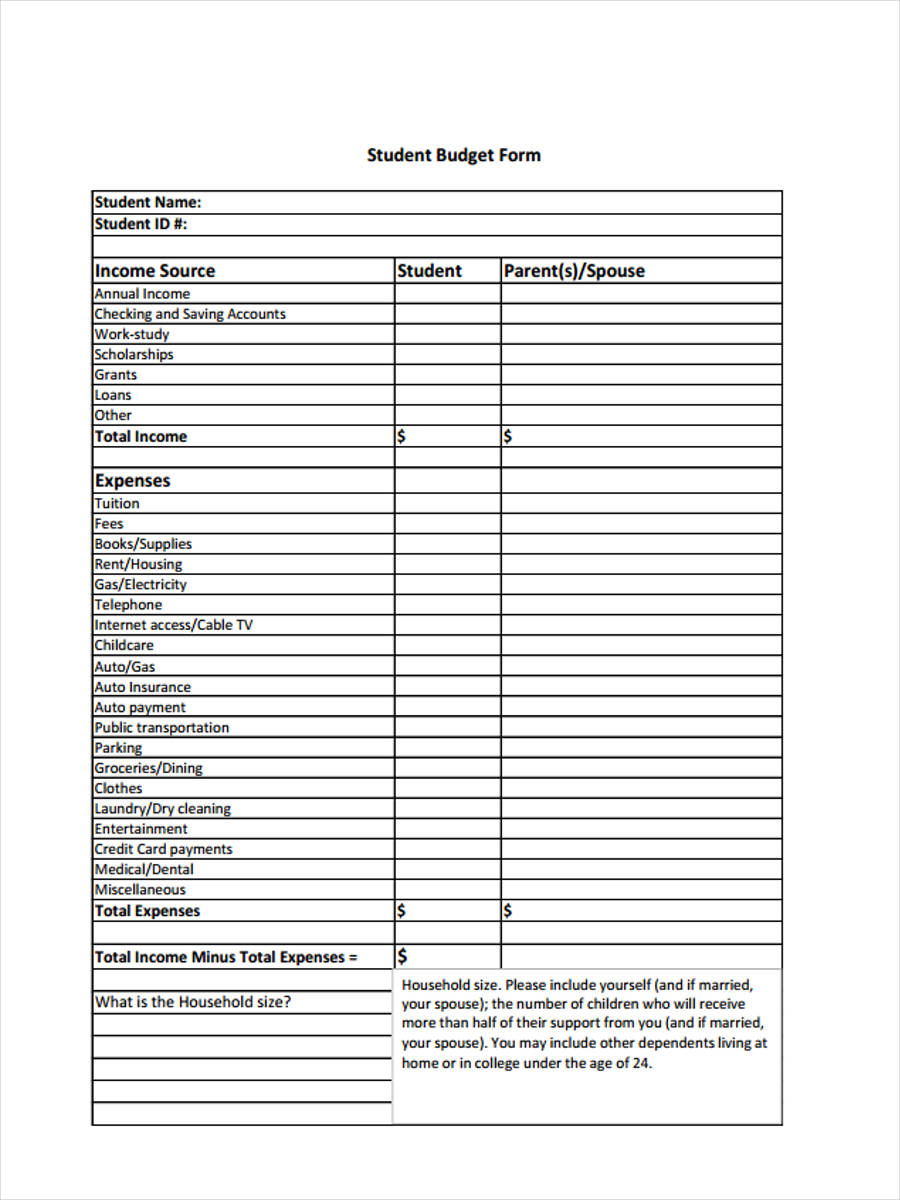 FREE 8 Student Budget Forms In PDF Ms Word