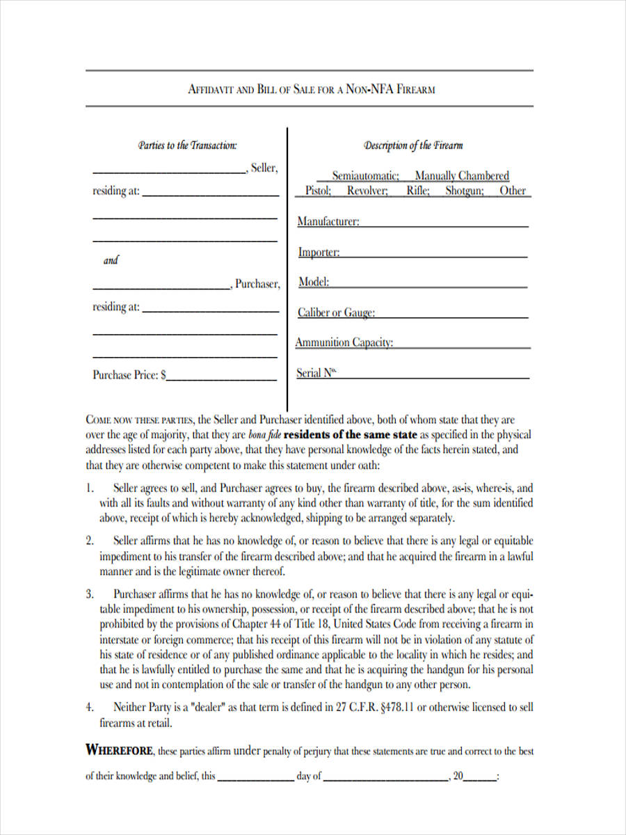 FREE 6+ Firearm Bill of Sale Forms in PDF