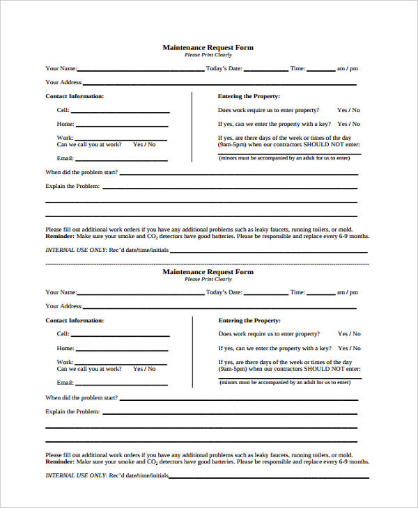 FREE 14+ Maintenance Request Form Samples, PDF, MS Word, Google Docs
