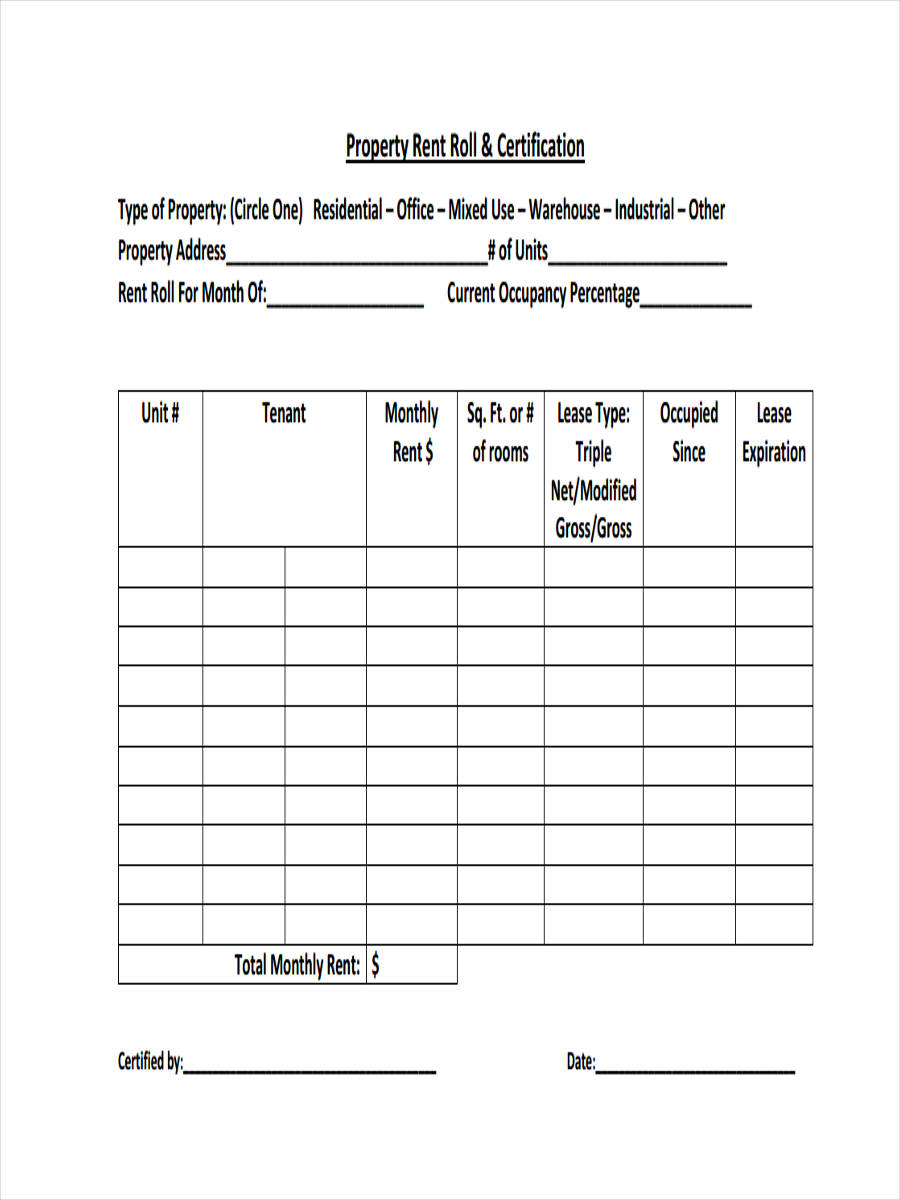 FREE 22+ Rent Roll Form Samples, PDF, MS Word, Google Docs, Excel