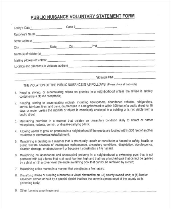 FREE 8+ Voluntary Statement Forms in MS Word | PDF