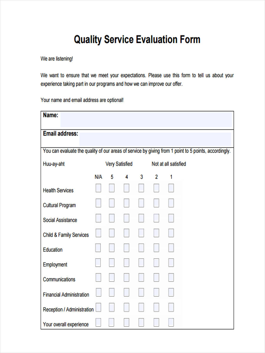 FREE 13+ Sample Service Evaluation Forms in MS Word | PDF