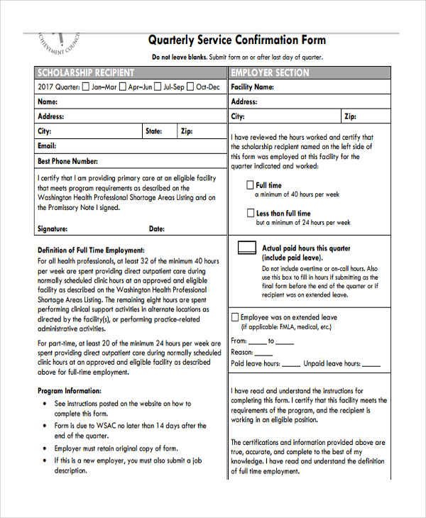 FREE 6+ Service Confirmation Forms in MS Word | PDF