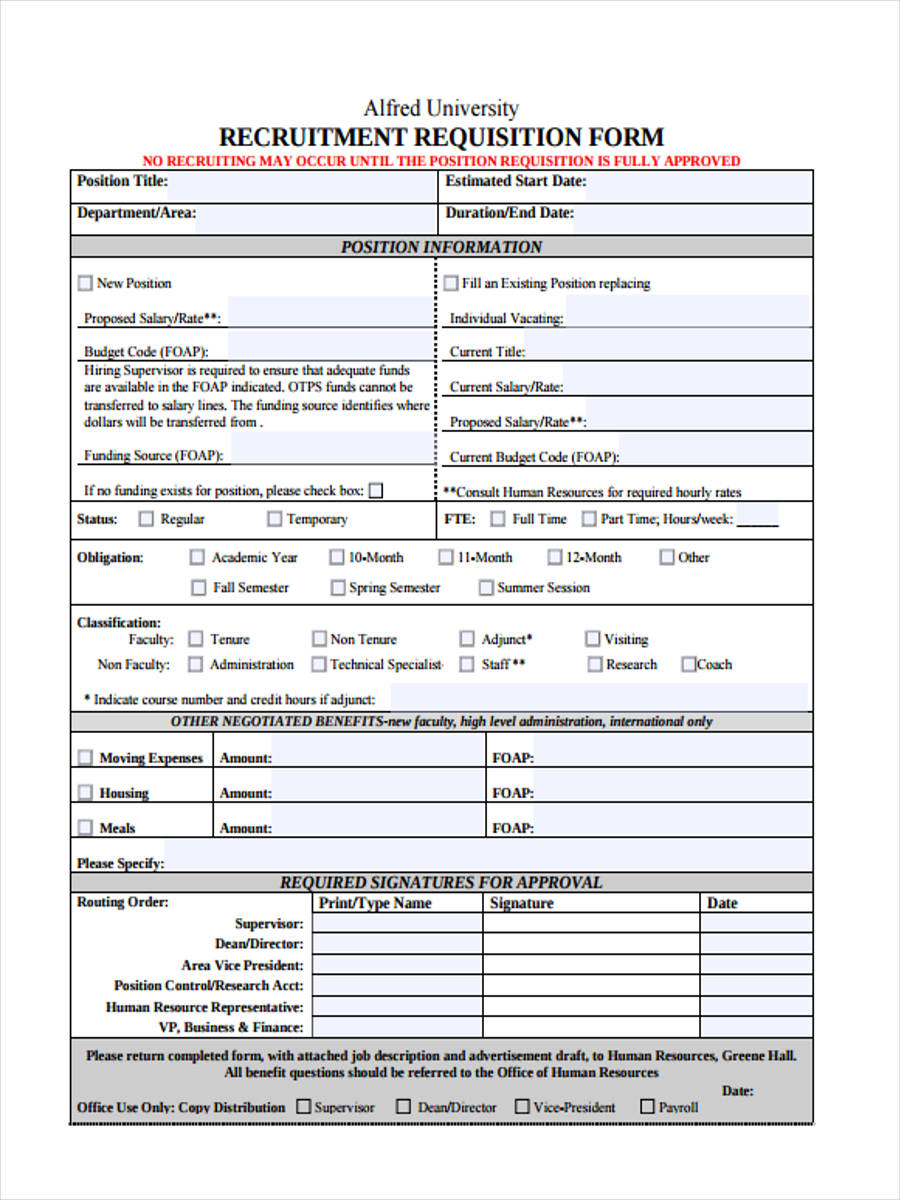 Recruitment Requisition Form Template