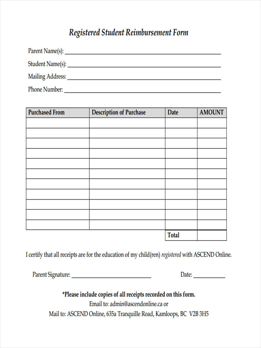 FREE 6+ Sample Student Reimbursement Forms in MS Word | PDF | Excel