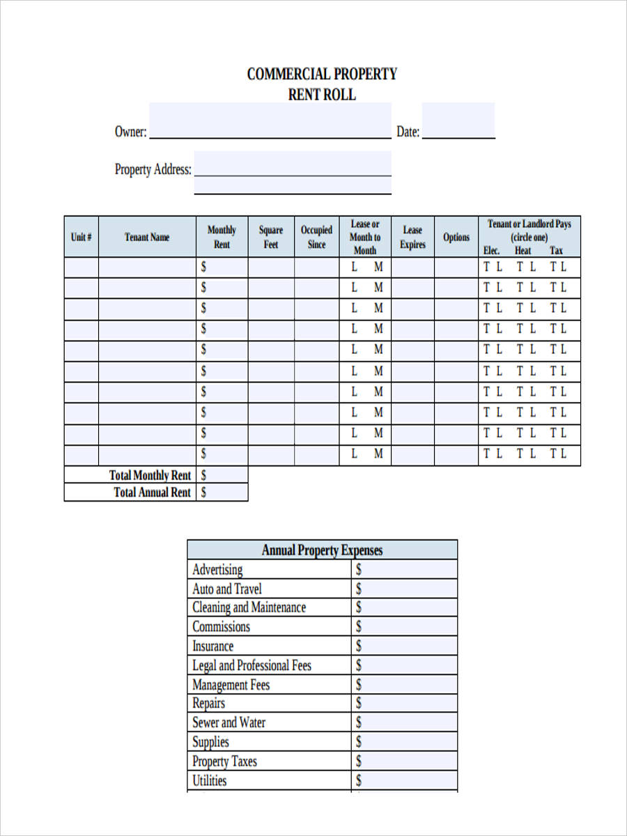 FREE 22+ Rent Roll Form Samples, PDF, MS Word, Google Docs, Excel