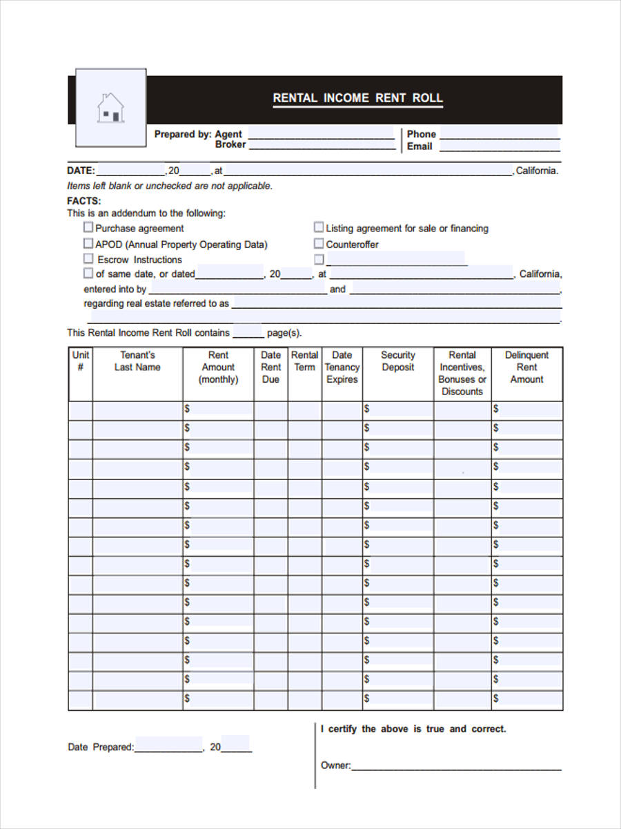 FREE 22+ Rent Roll Form Samples, PDF, MS Word, Google Docs, Excel