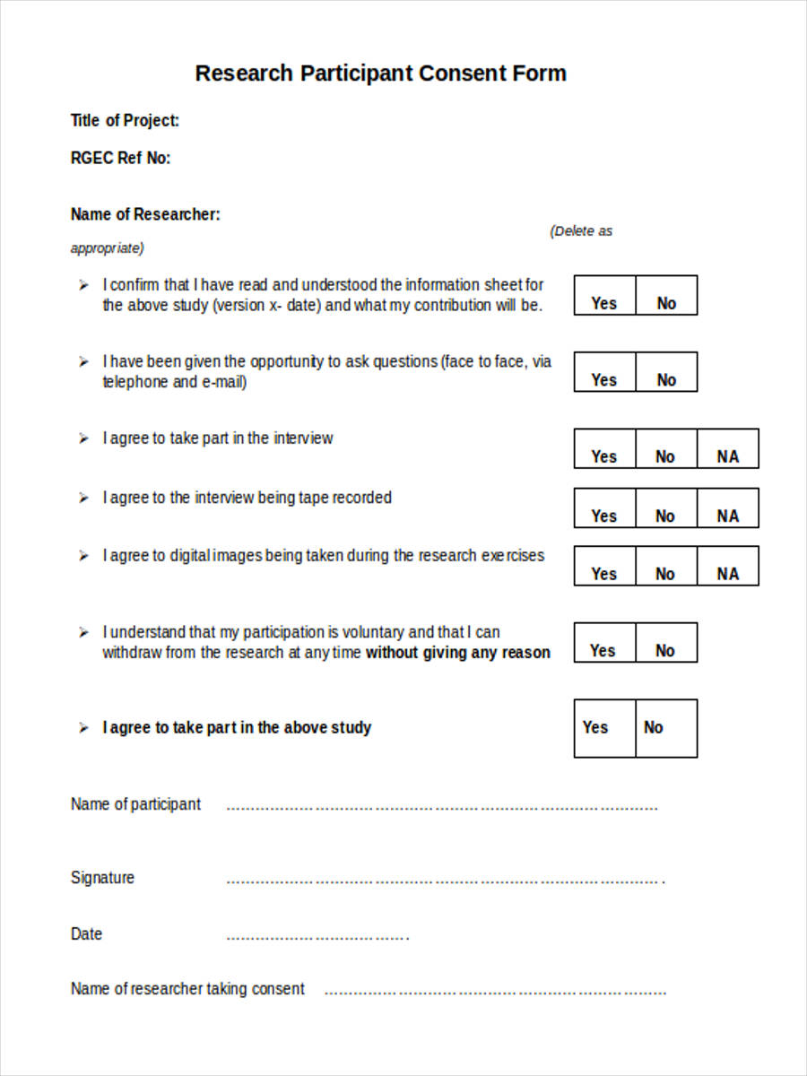 FREE 7+ Participant Consent Forms in MS Word | PDF