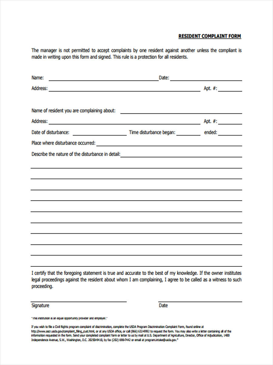 FREE 6+ Sample Resident Complaint Forms in MS Word | PDF