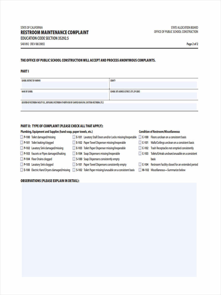 FREE 6+ Maintenance Complaint Forms in PDF | Ms Word