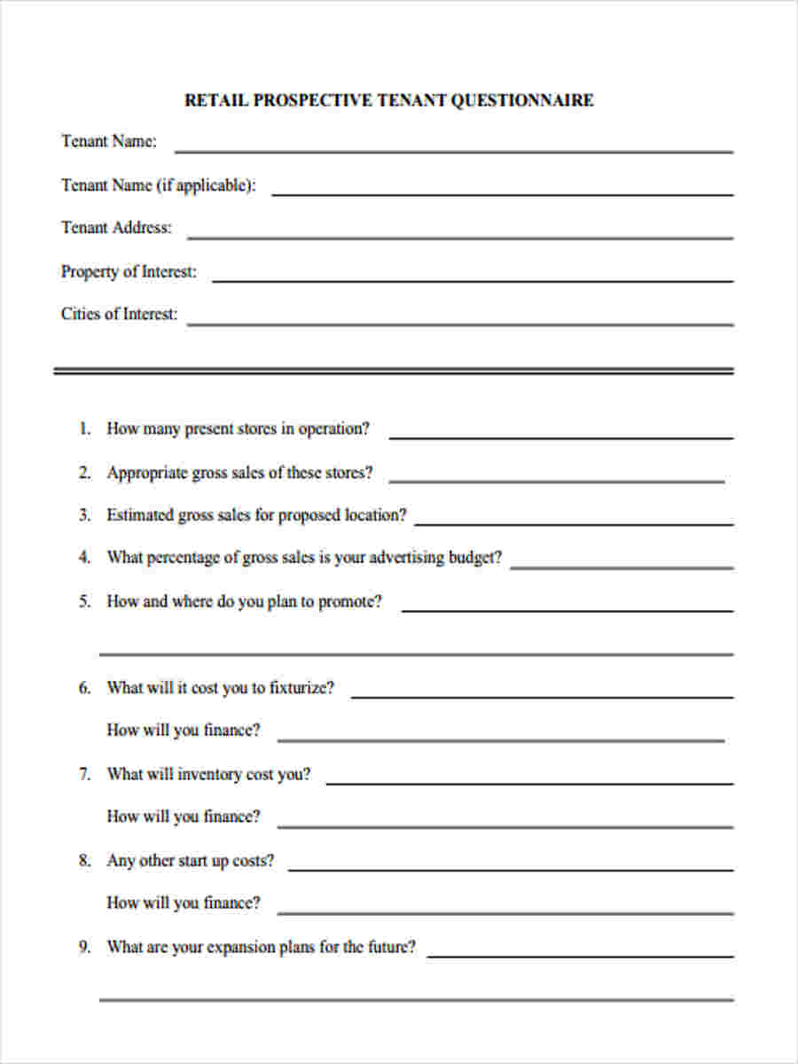 FREE 9+ Sample Tenant Questionnaire Forms in MS Word | PDF