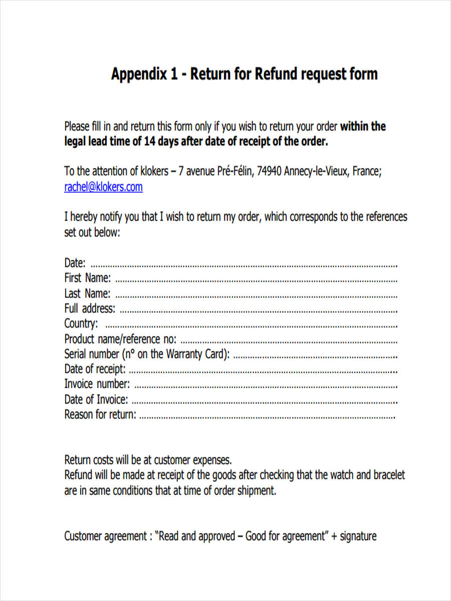 FREE 13+ Refund Request Form Samples, PDF, MS Word, Google Docs, Excel