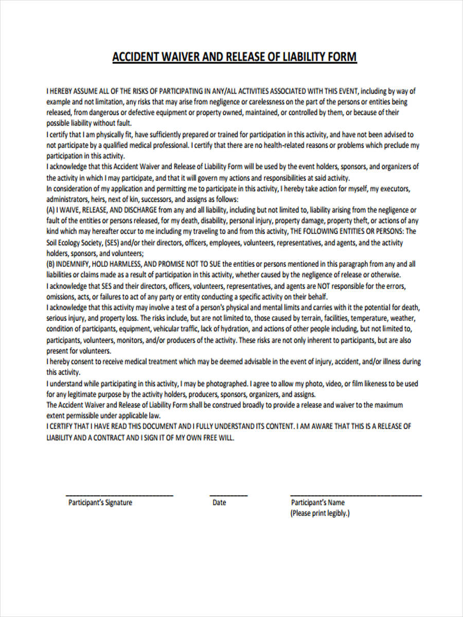 FREE 7+ Accident Waiver Forms in MS Word | PDF