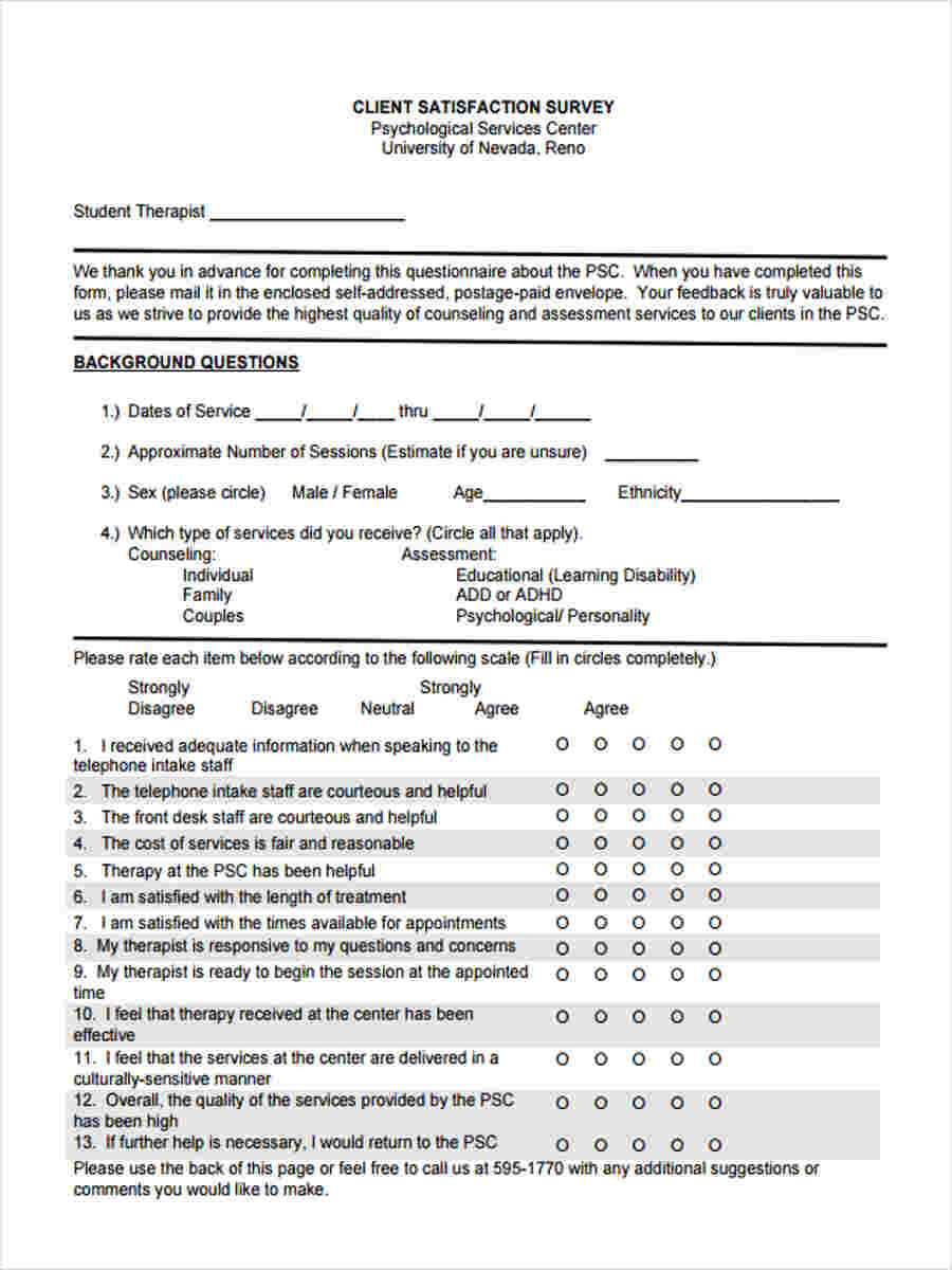 FREE 10+ Client Satisfaction Questionnaire Form Samples, PDF, MS Word ...