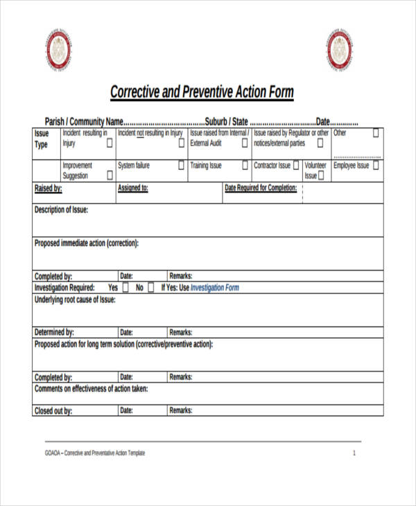 FREE 8 Preventive Action Forms In PDF Ms Word Excel