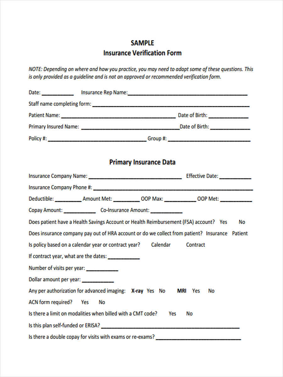 FREE 10+ Dental Insurance Verification Form Samples, PDF, MS Word ...