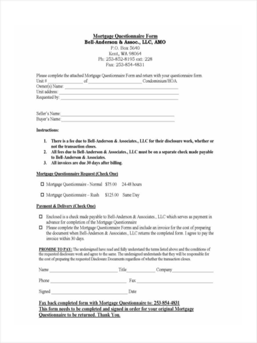 FREE 8+ Sample Mortgage Questionnaire Forms in MS Word | PDF