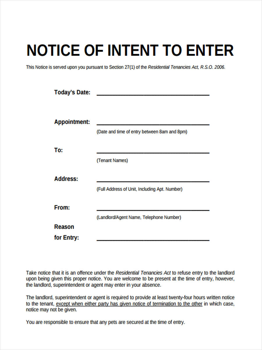 FREE 5+ Notice of Entry Forms in PDF | MS Word