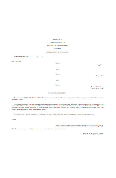FREE 7+ Sample Notice of Settlement Forms in PDF | MS Word