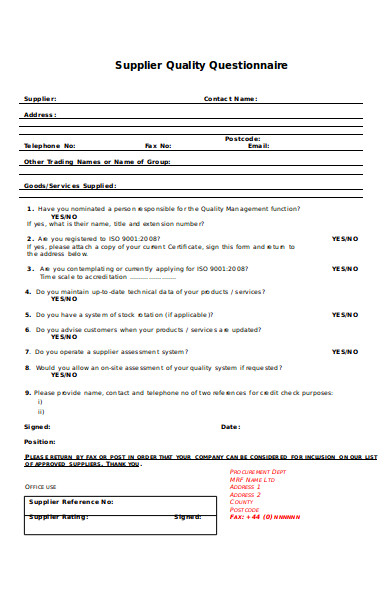 FREE 17+ Supplier Questionnaire Form Samples, PDF, MS Word, Google Docs ...