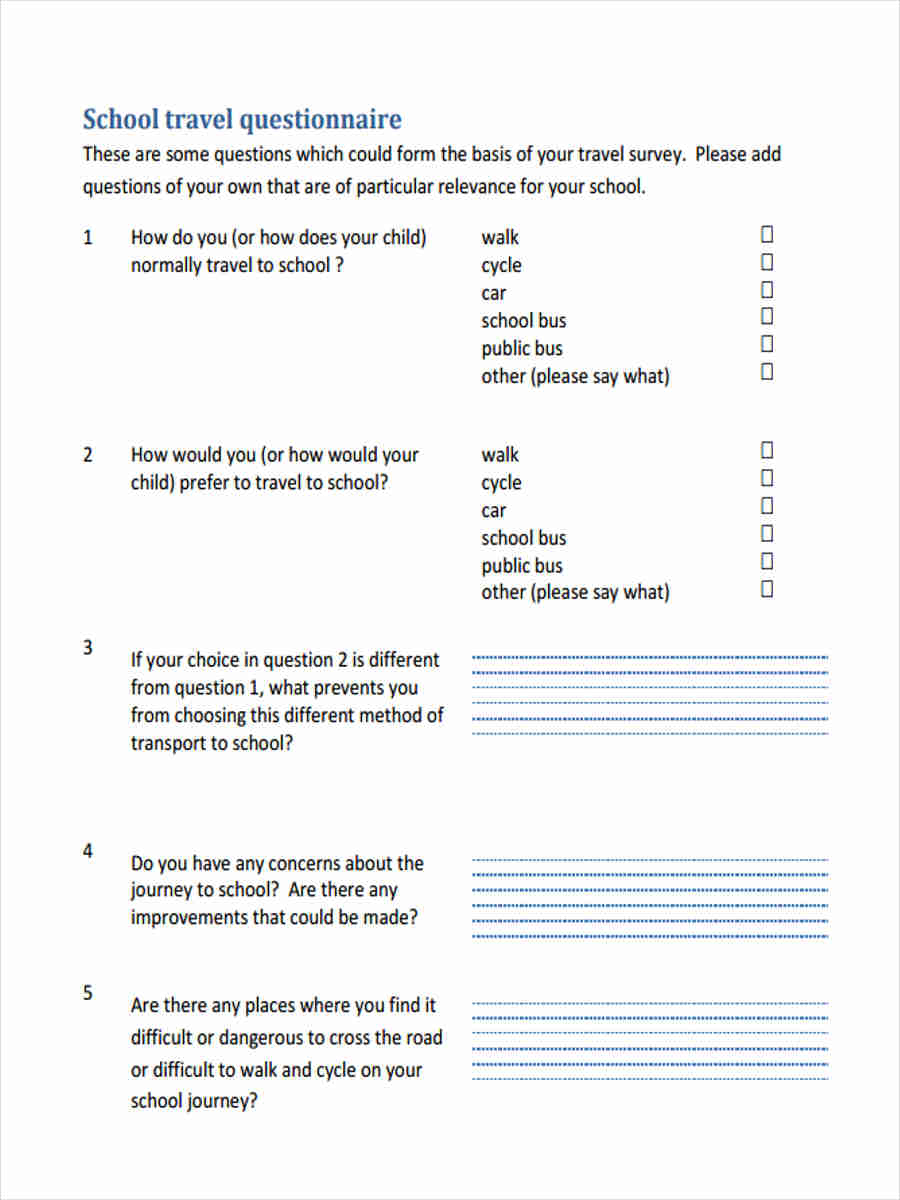 FREE 11+ Travel Questionnaire Forms in PDF | Excel | Ms Word