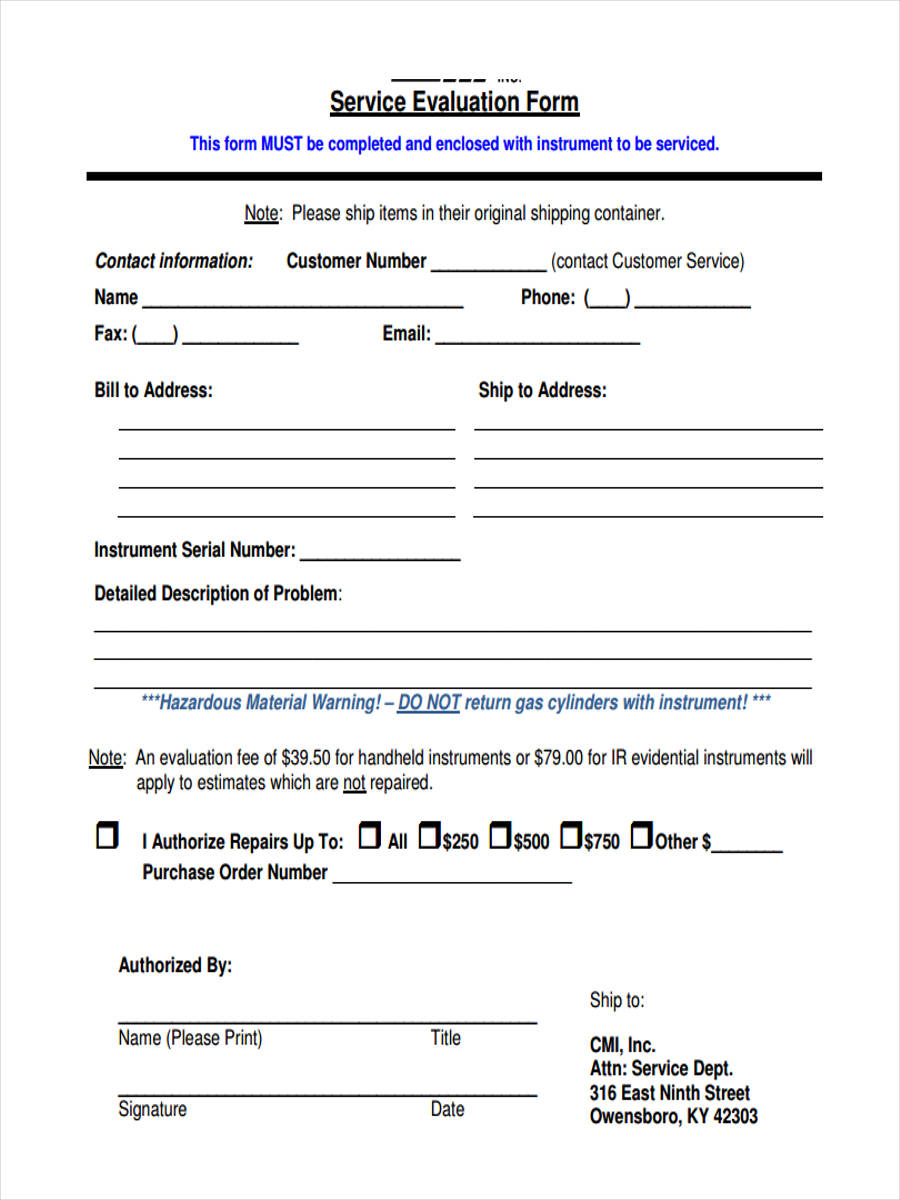 FREE 13+ Sample Service Evaluation Forms in MS Word | PDF