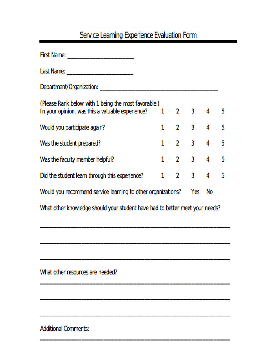 FREE 13+ Sample Service Evaluation Forms in MS Word | PDF