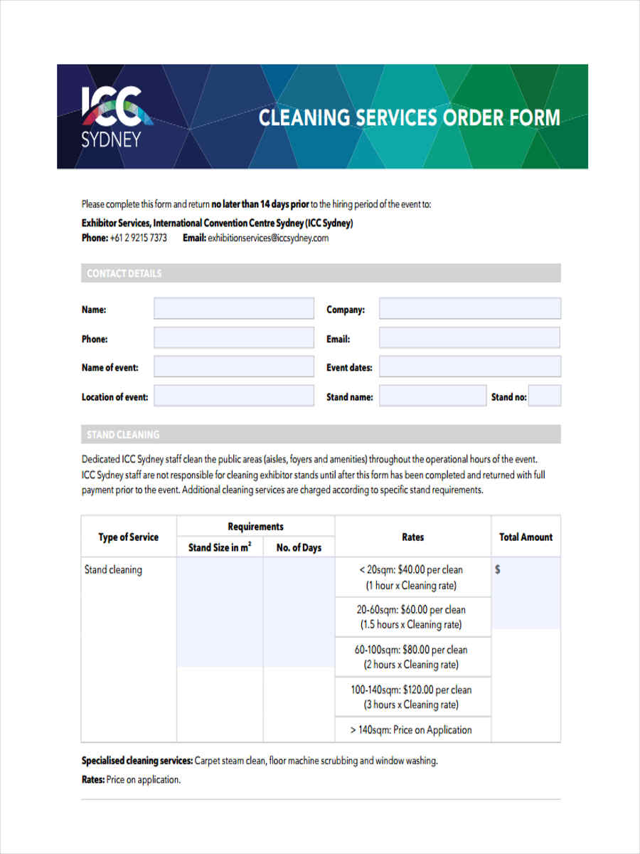 FREE 11+ Cleaning Service Form Samples, PDF, MS Word, Google Docs