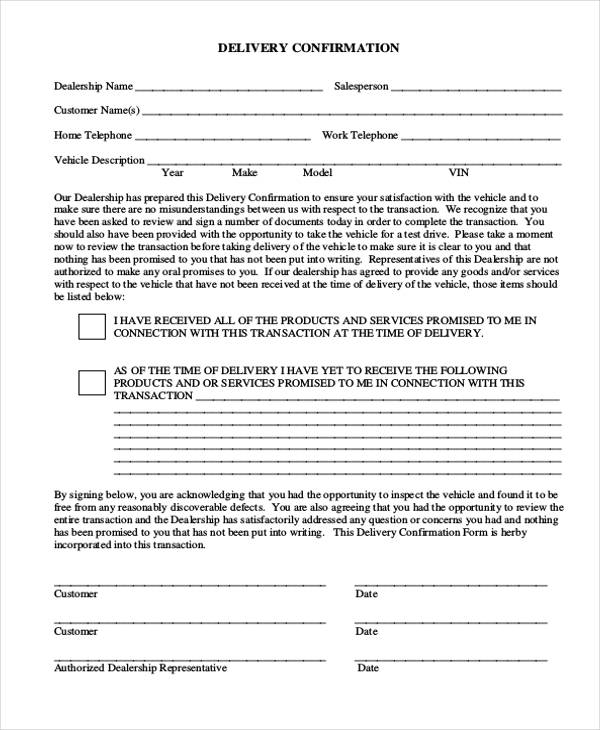 FREE 7+ Delivery Confirmation Forms in PDF