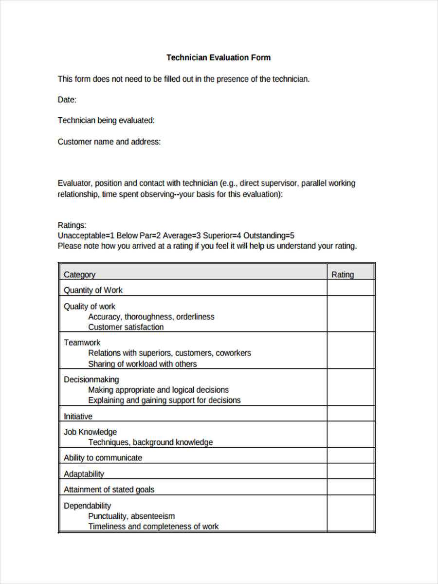 FREE 13+ Sample Service Evaluation Forms in MS Word | PDF